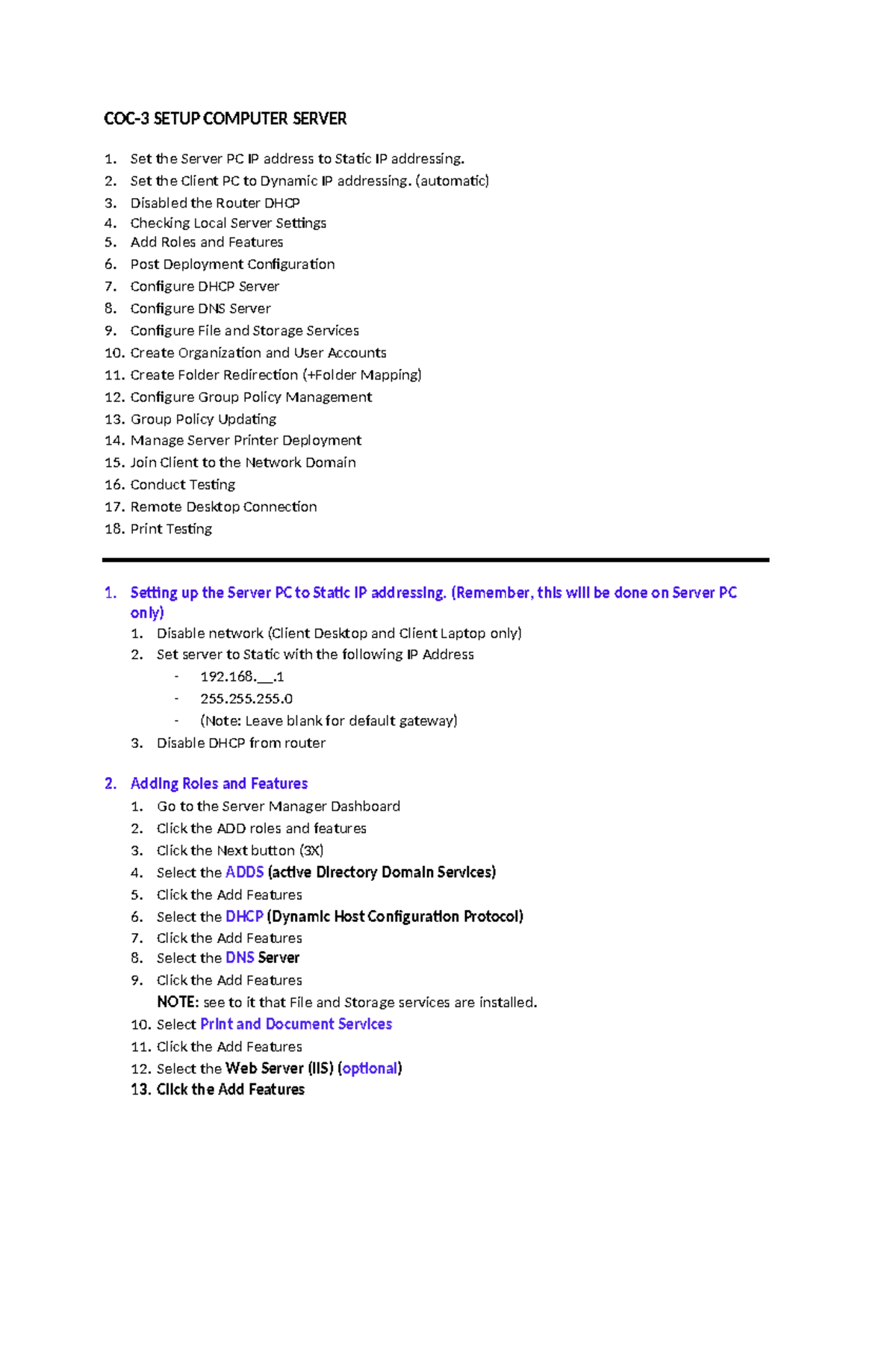 COC-3 - Computer Server Setup and Configuration Guide - Studocu