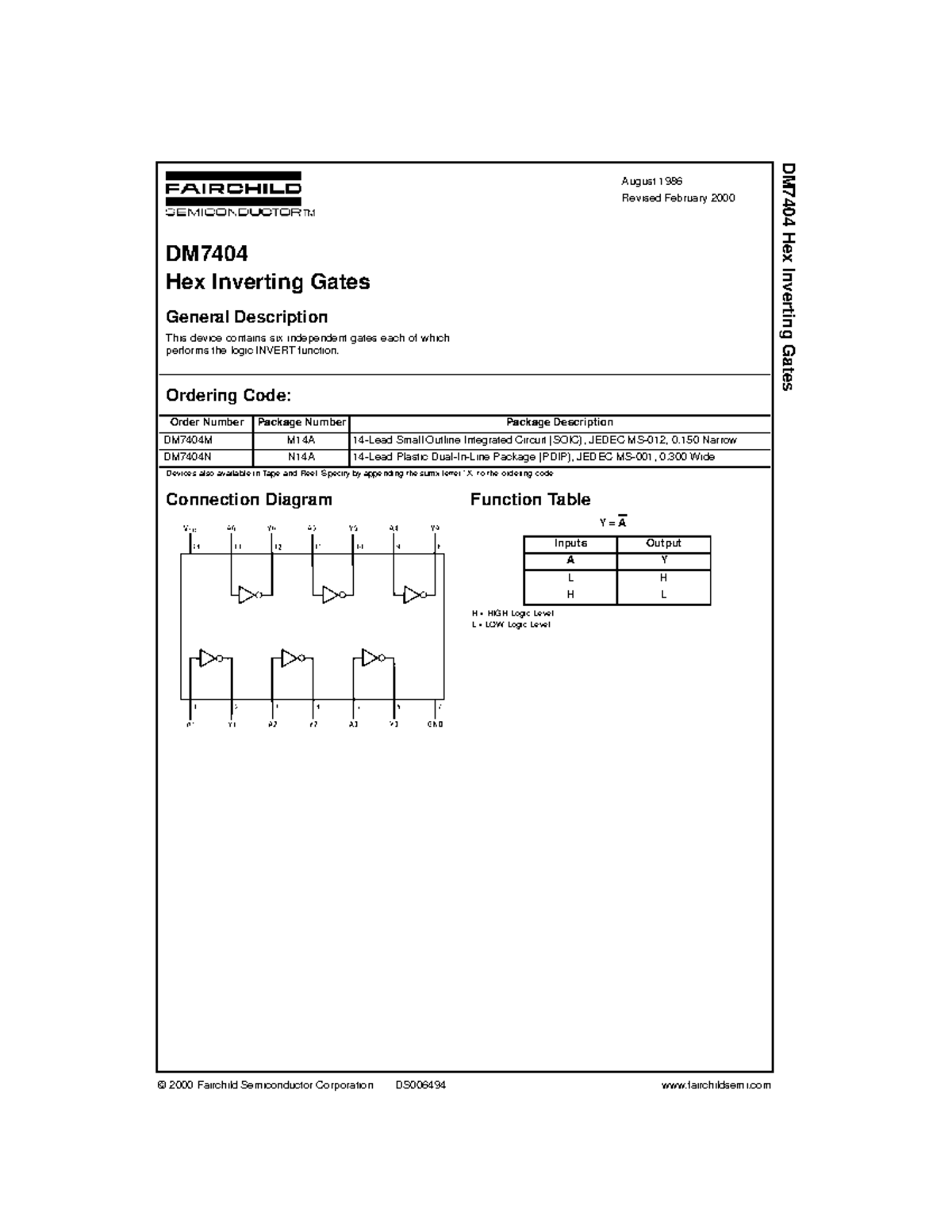 DM7404 Hex Inverting Gates Datasheet Overview - Studocu
