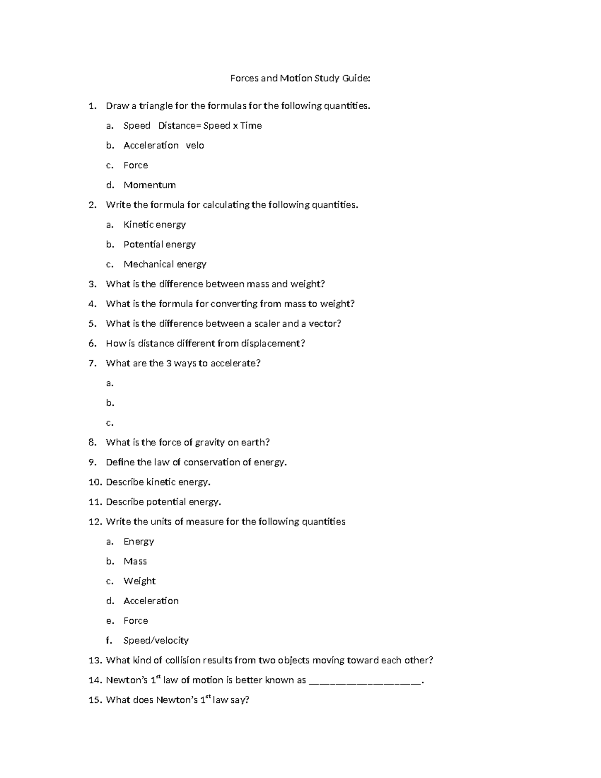 Forces and Motion Study Guide: Key Concepts and Formulas - Studocu