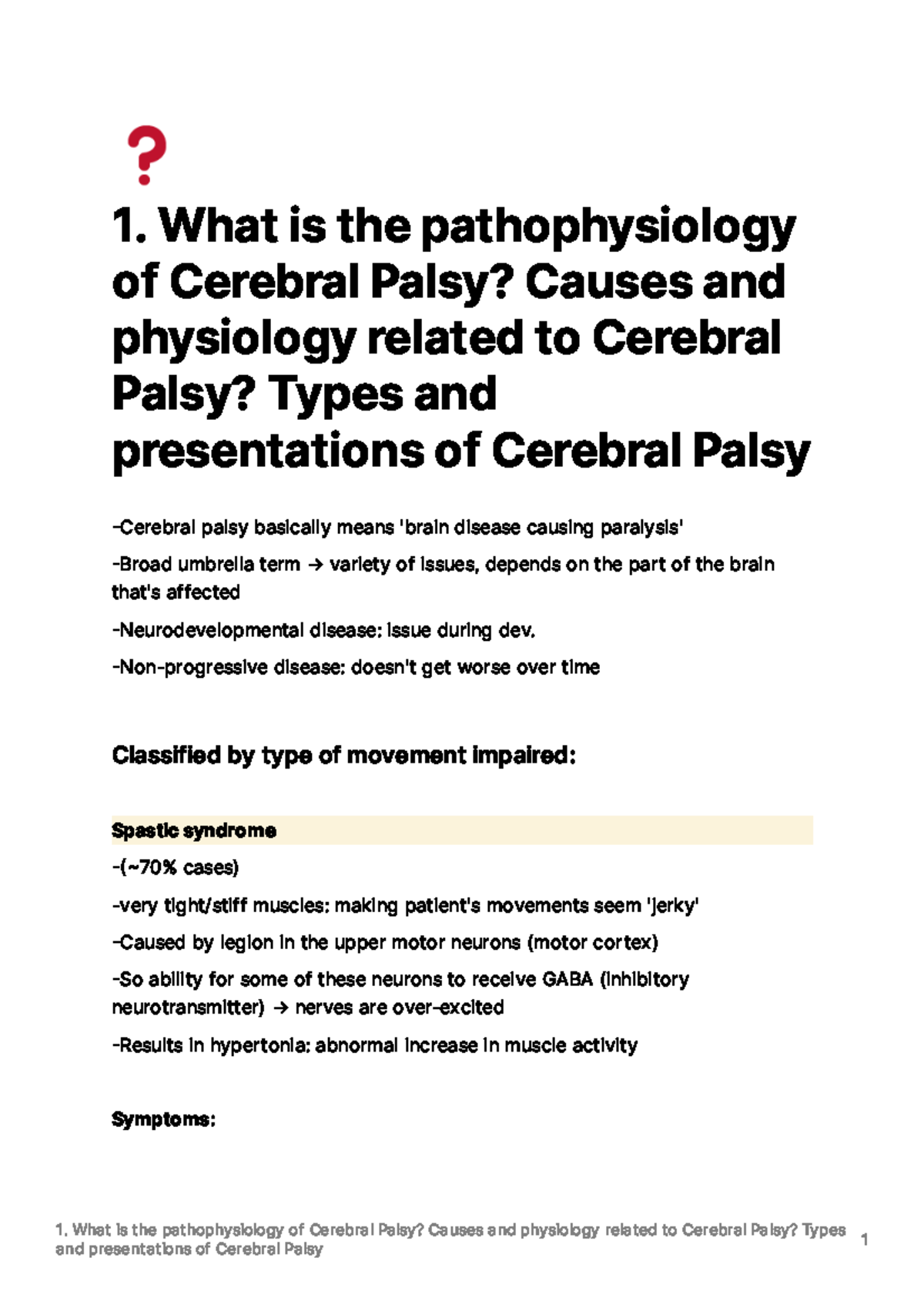 Pathophysiology of Cerebral palsy - What is the pathophysiology of ...