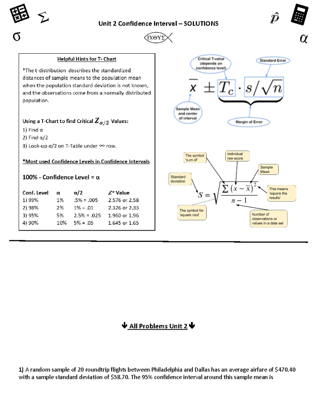 All Unit 2 Problems & Solutions - Unit 2 Confidence Interval ...