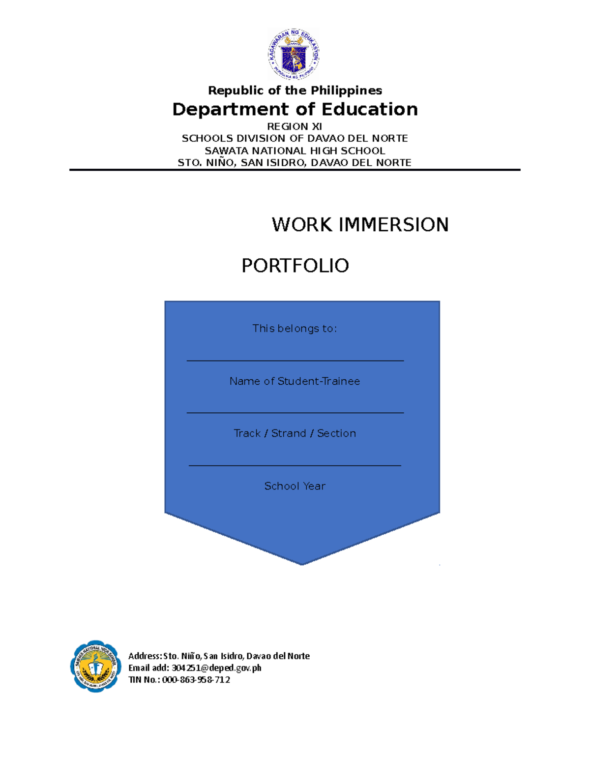 Work-Immersion-Template - Republic of the Philippines Department of ...