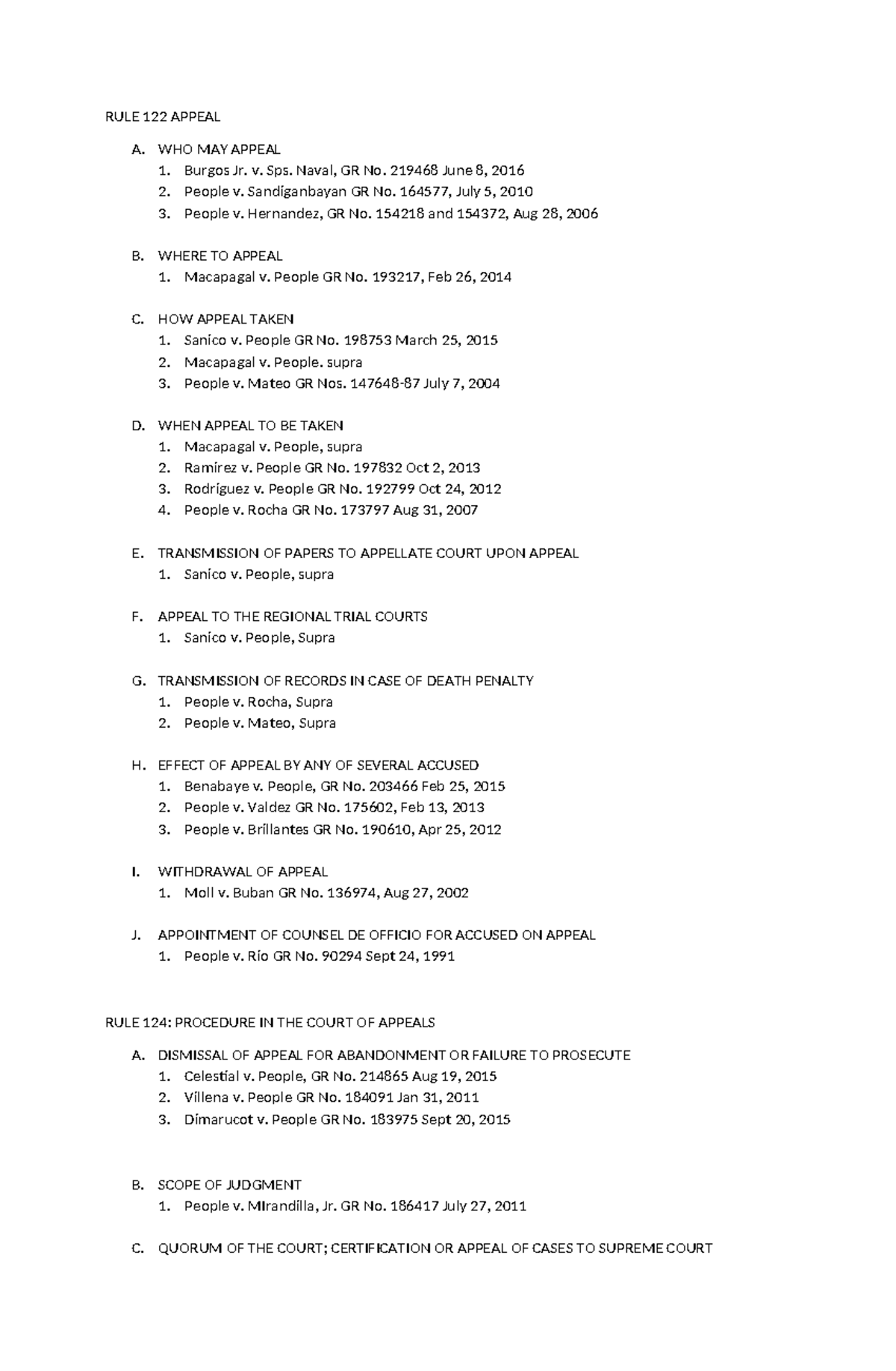 RULE 122 & 124: Key Appeal Cases and Procedures Overview - Studocu