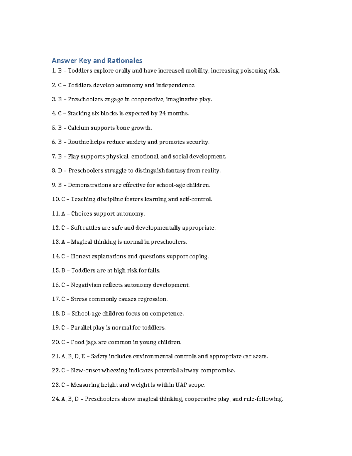 NCLEX Chapter 13 Developing Child Quiz: Answer Key & Rationales - Studocu