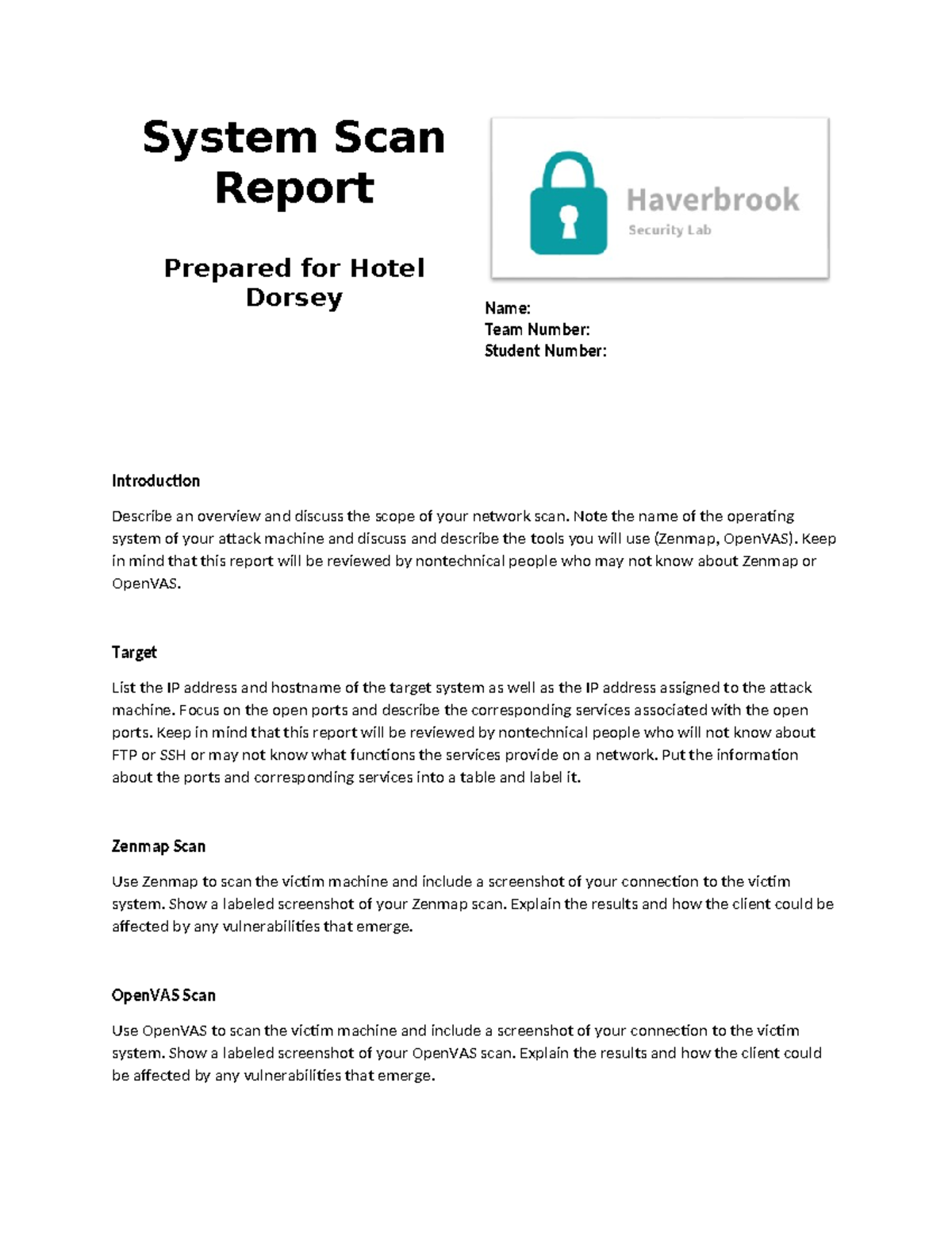 System Scan Report Template for Hotel Dorsey Analysis - Studocu