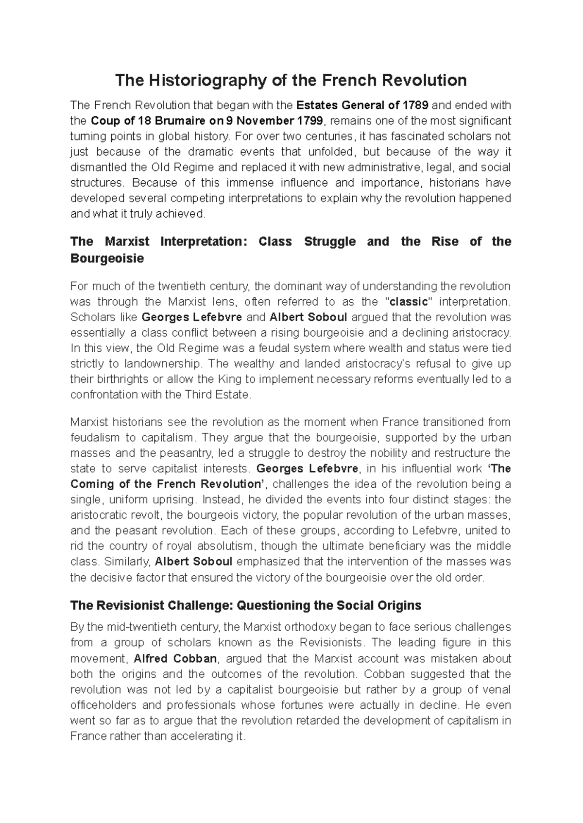 Historiography of the French Revolution: Competing Perspectives - Studocu