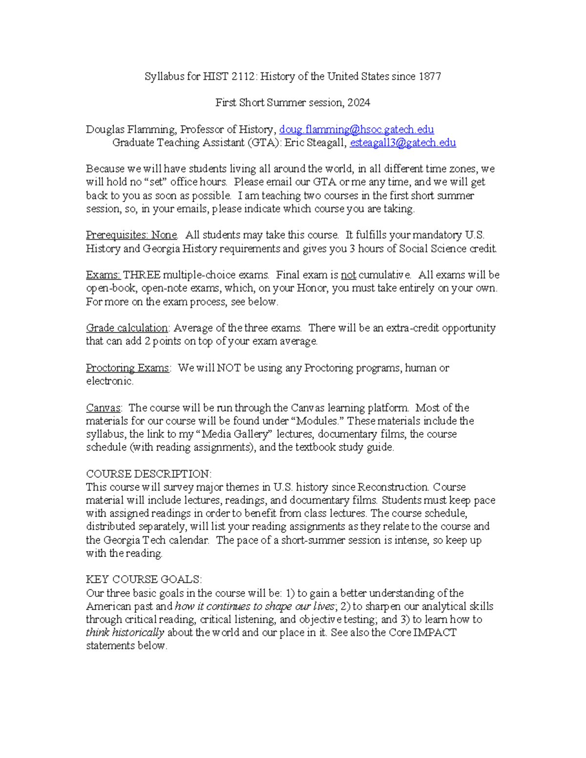 Syllabus for HIST 2112: U.S. History Since 1877 - Summer 2024 - Studocu