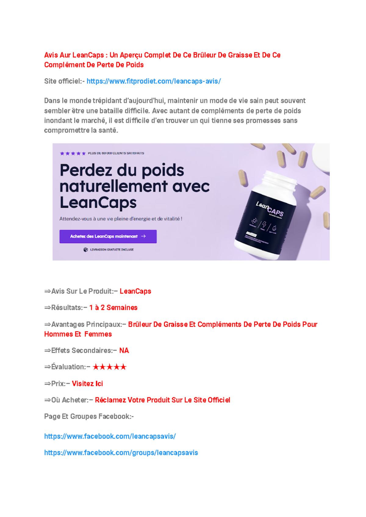 Lean Caps Avis - https://www.fitprodiet.com/leancaps-avis/ LeanCaps ...