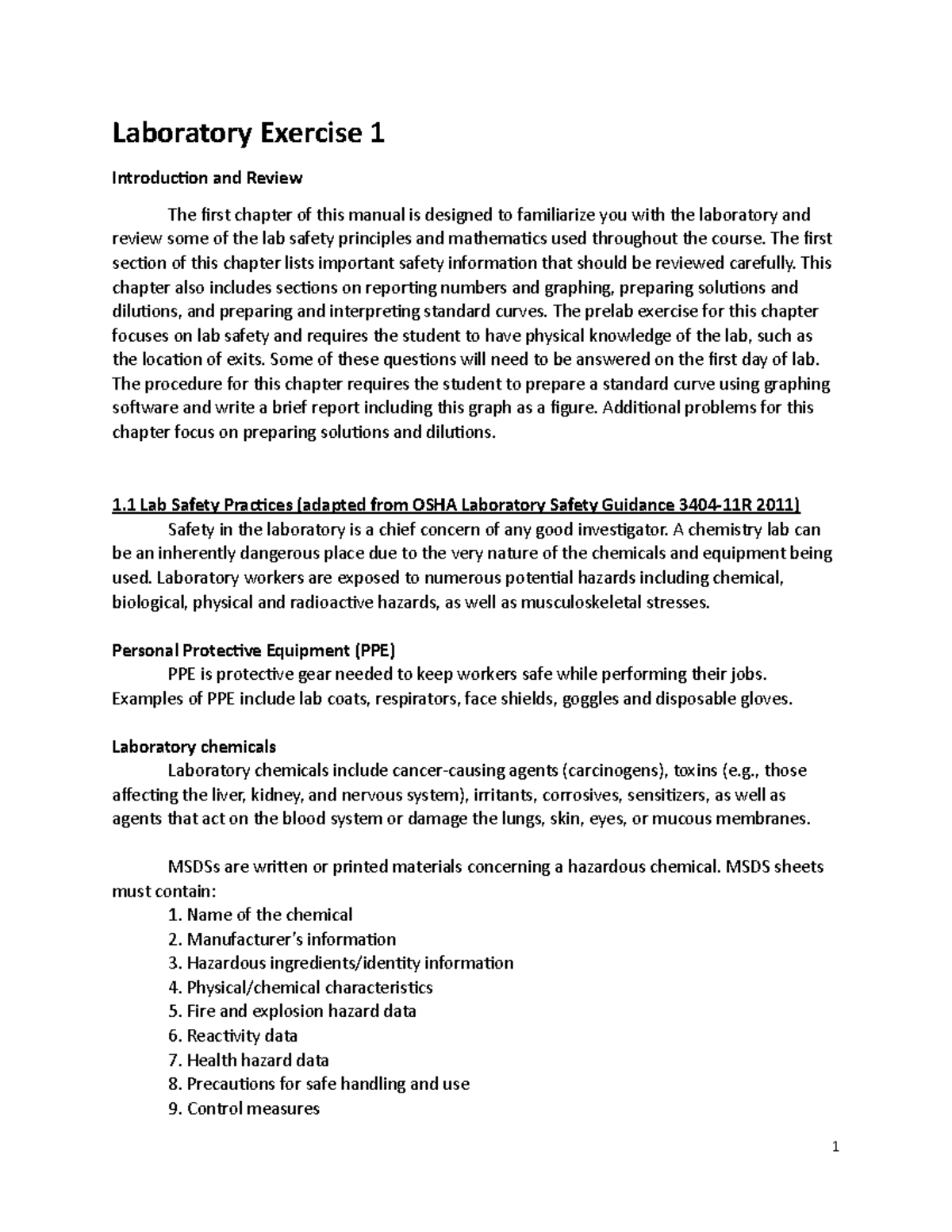 CHE420L Laboratory Exercise 1 - Laboratory Exercise 1 Introduction and Review The first chapter ...