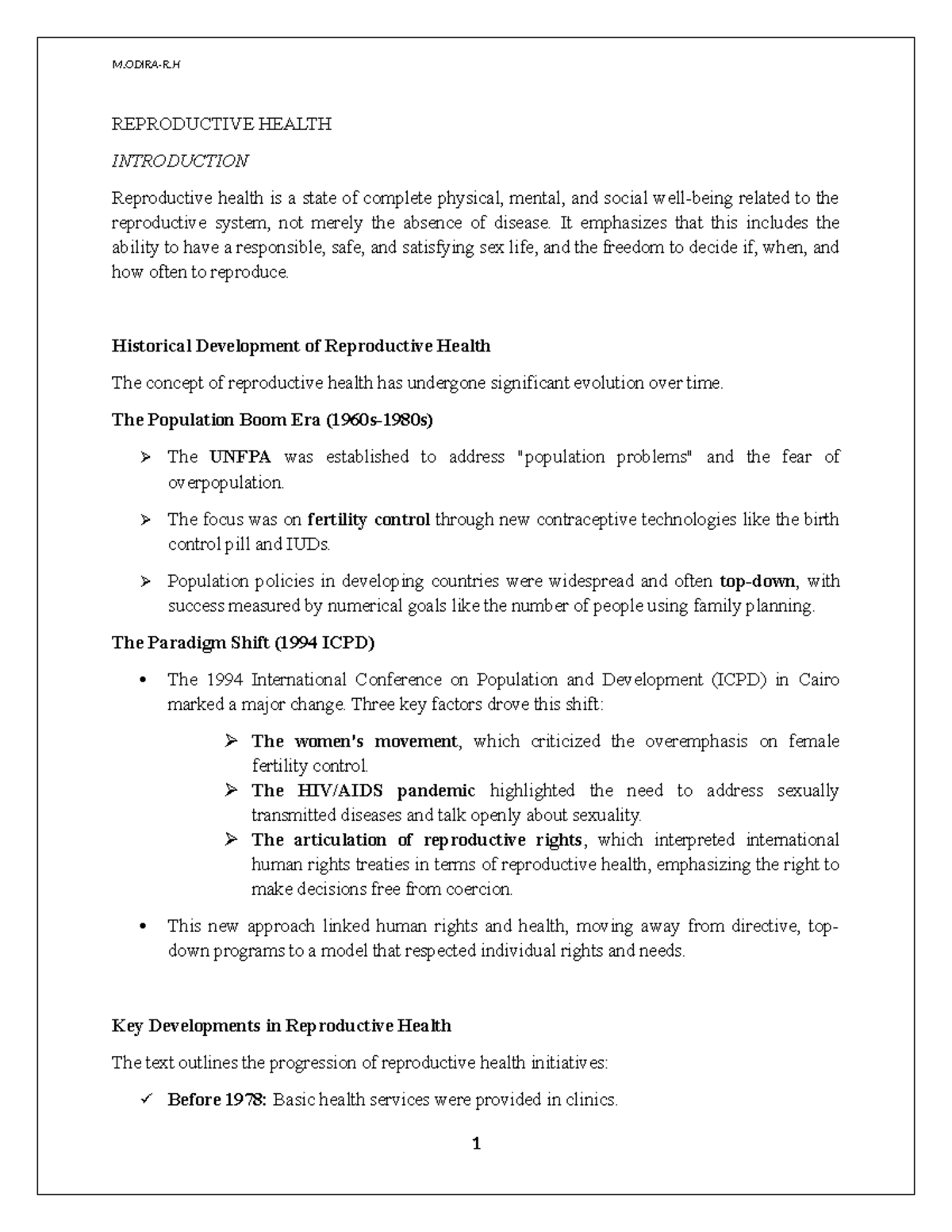 Introduction to Reproductive Health (RH) Notes: Key Concepts ...