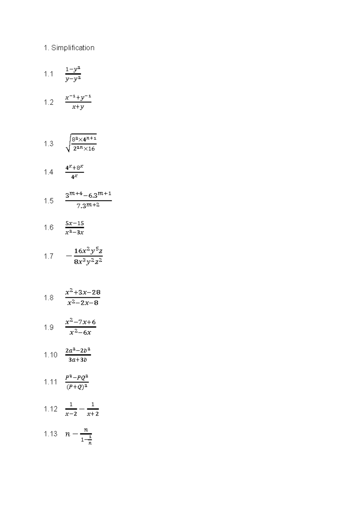 MLE105D Question Bank: Simplification, Differentiation & Integration - Studocu