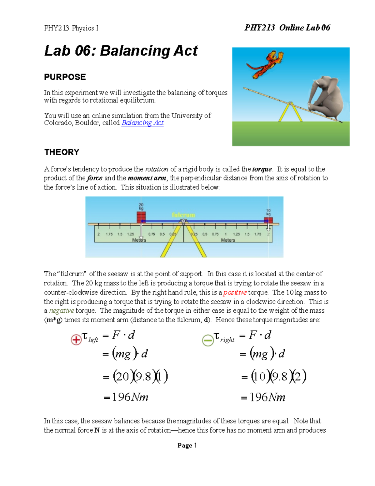 PHY213 Lab 06: Investigating Balancing Torques & Rotational Equilibrium ...