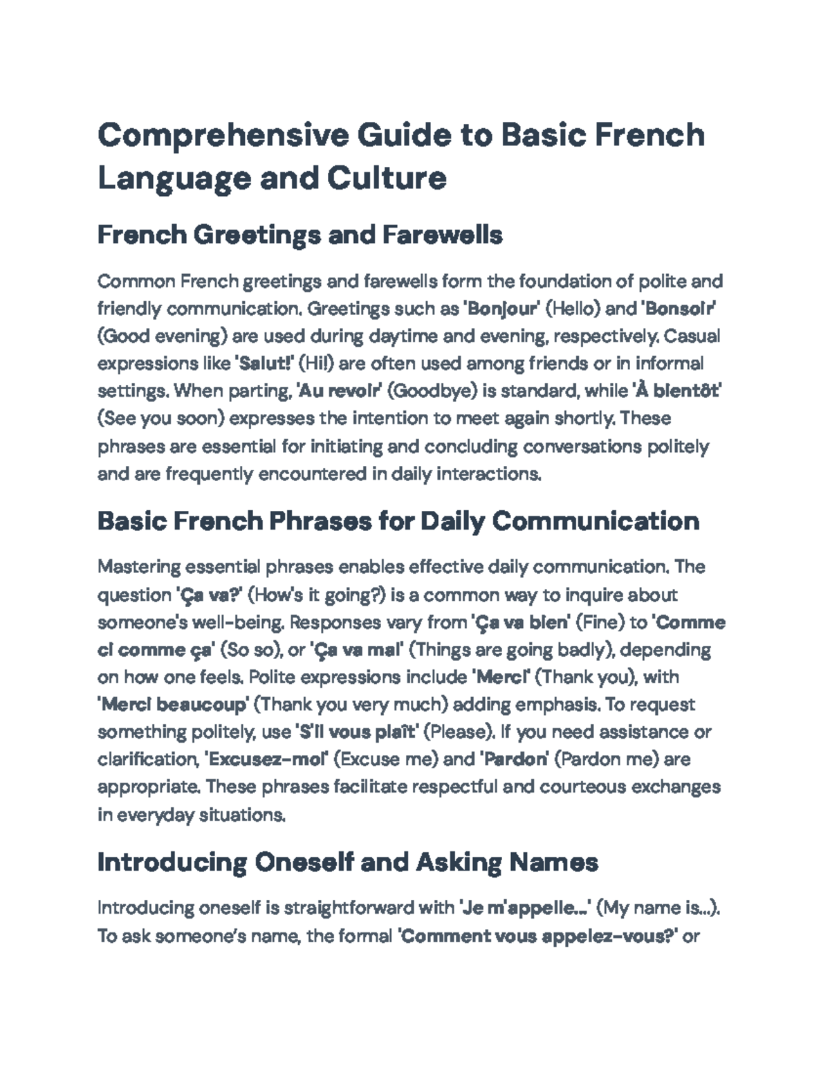 Comprehensive Guide to Basic French Language & Culture Essentials - Studocu