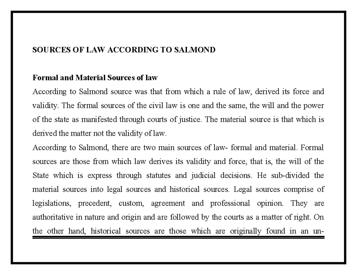 SOURCES OF LAW ACCORDING TO SALMOND: Formal & Material Sources ...