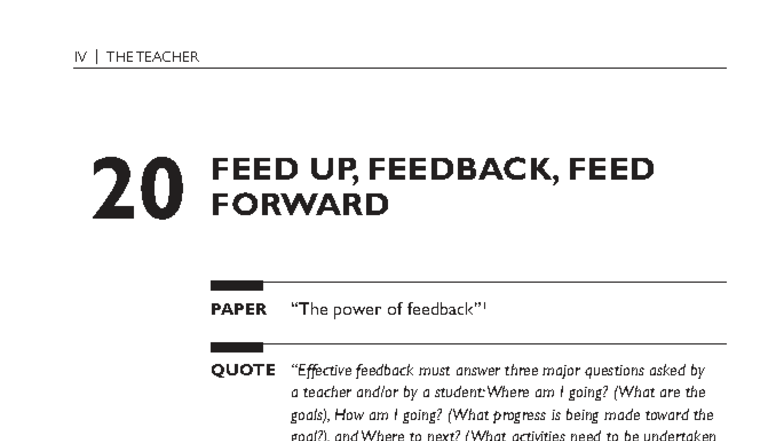 IV THE TEACHER: Feed Up, Feedback, Feed Forward Insights - Studocu