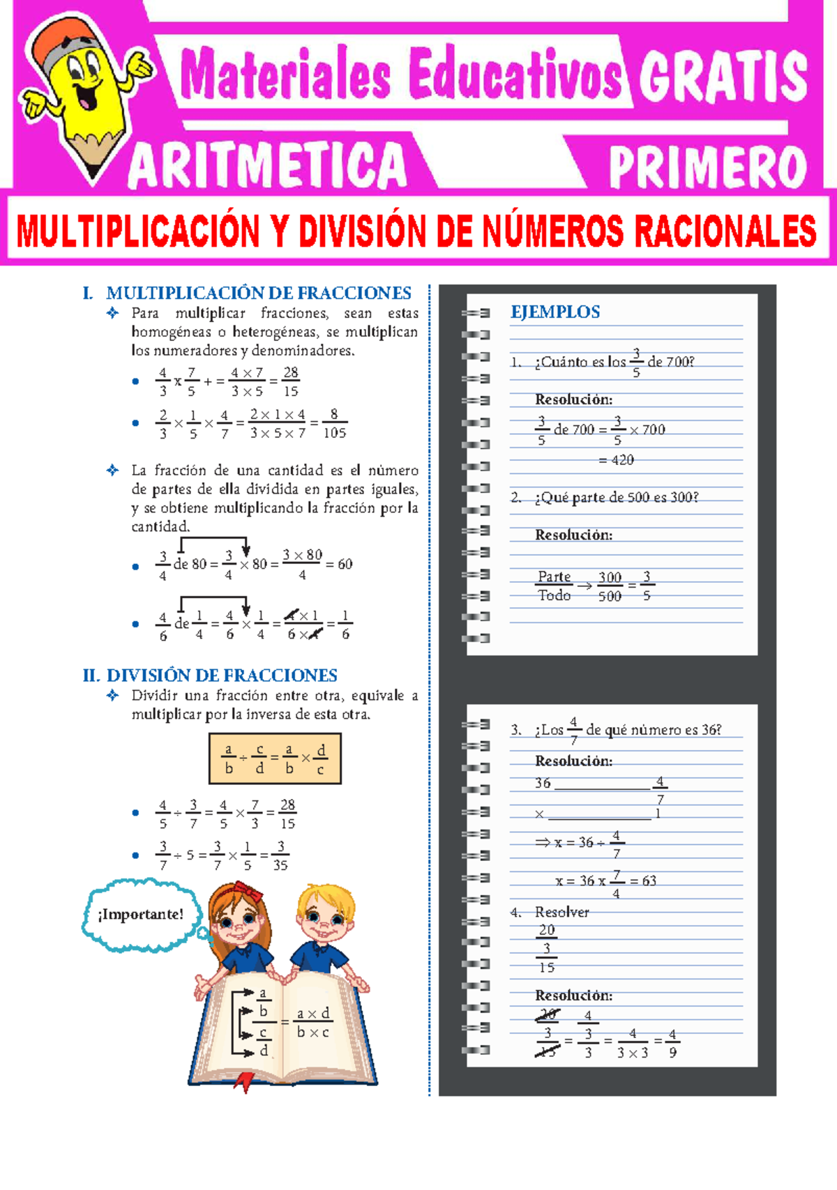 Hoja De Trabajo De Multiplicación Y División De Números Racionales