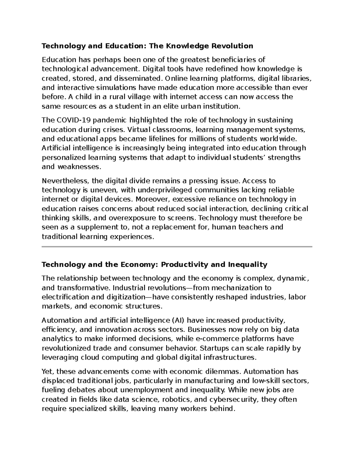 Technology and Education: The Knowledge Revolution Insights - Studocu