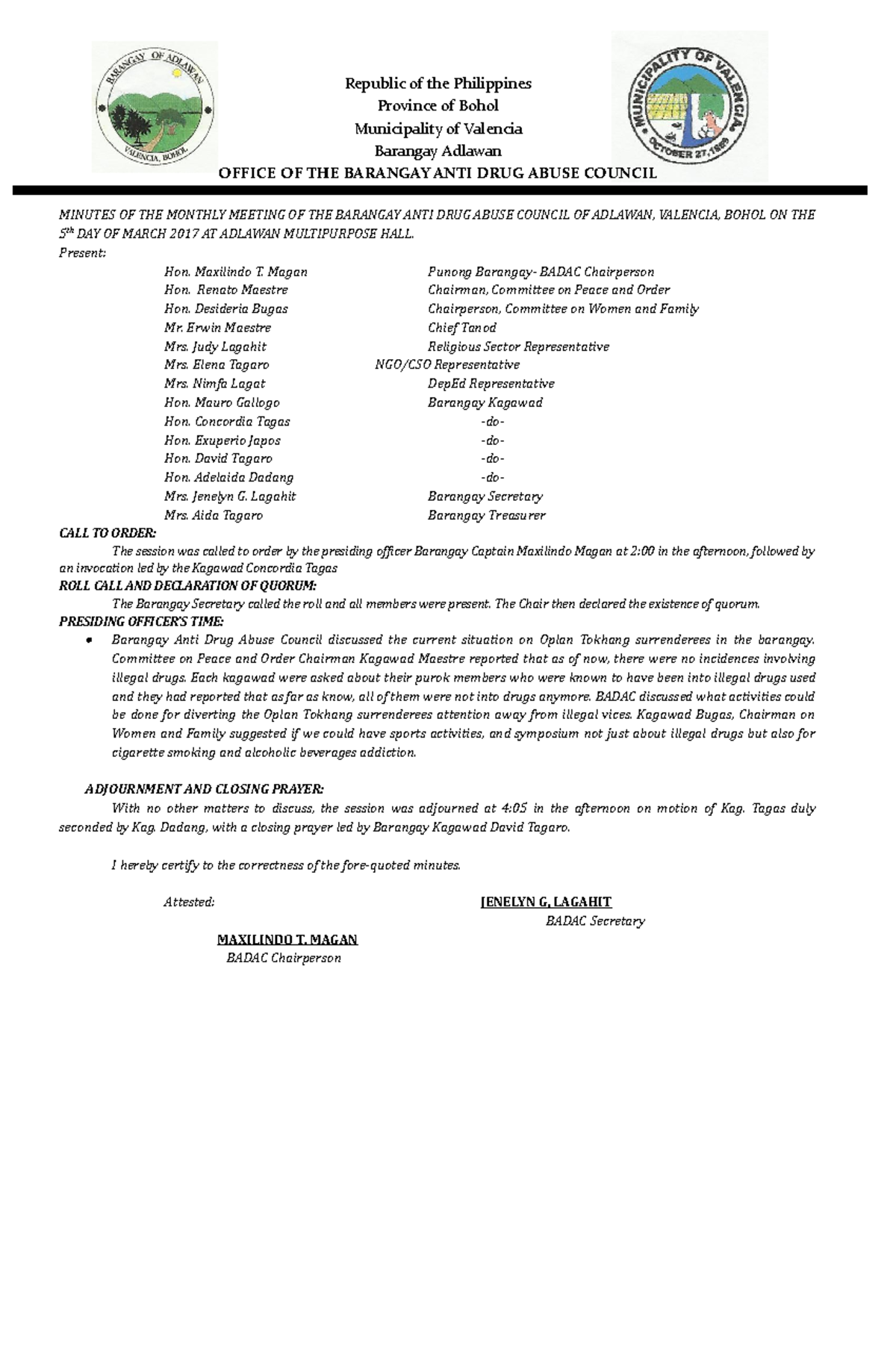 Badac meeting february - Republic of the Philippines Province of Bohol ...