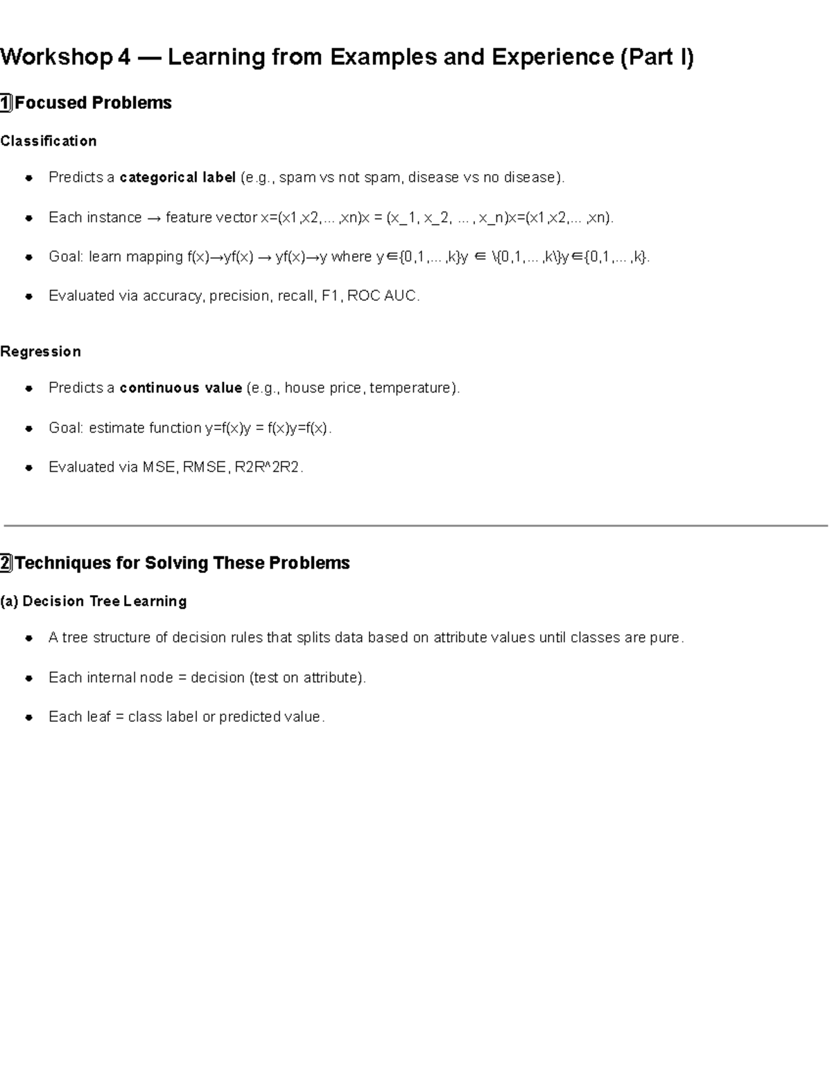 Wk4 Notes: Learning from Examples & Experience in Classification - Studocu