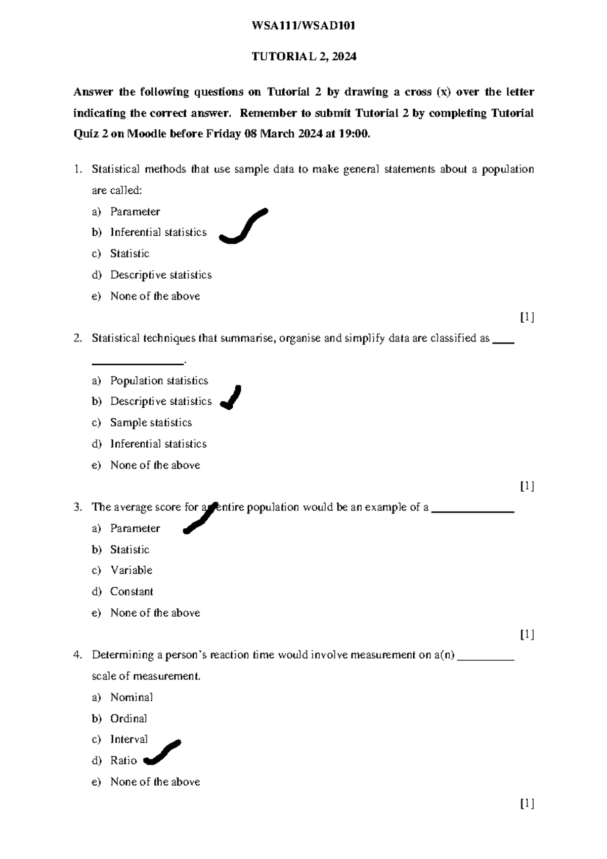 WSA111 WSAD101 Tutorial 2 Quiz Answers - March 2024 - Studocu