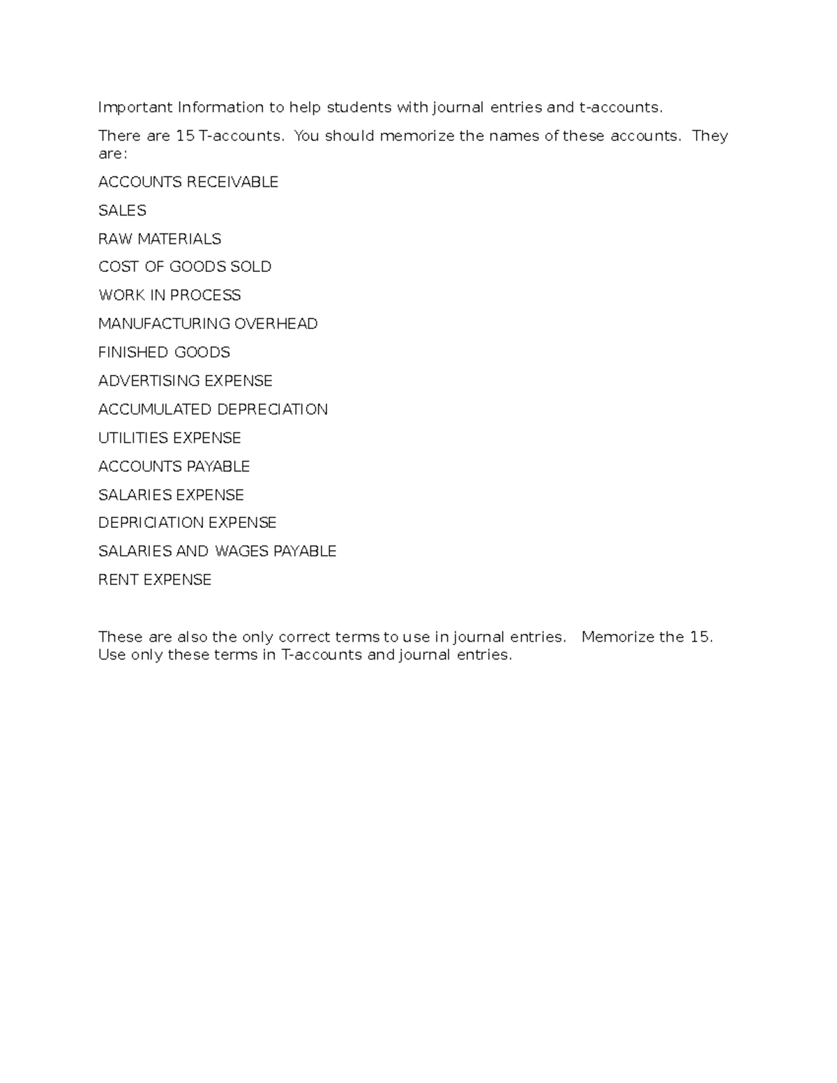 Journal Entry Memo v1 - Important Information to help students with ...