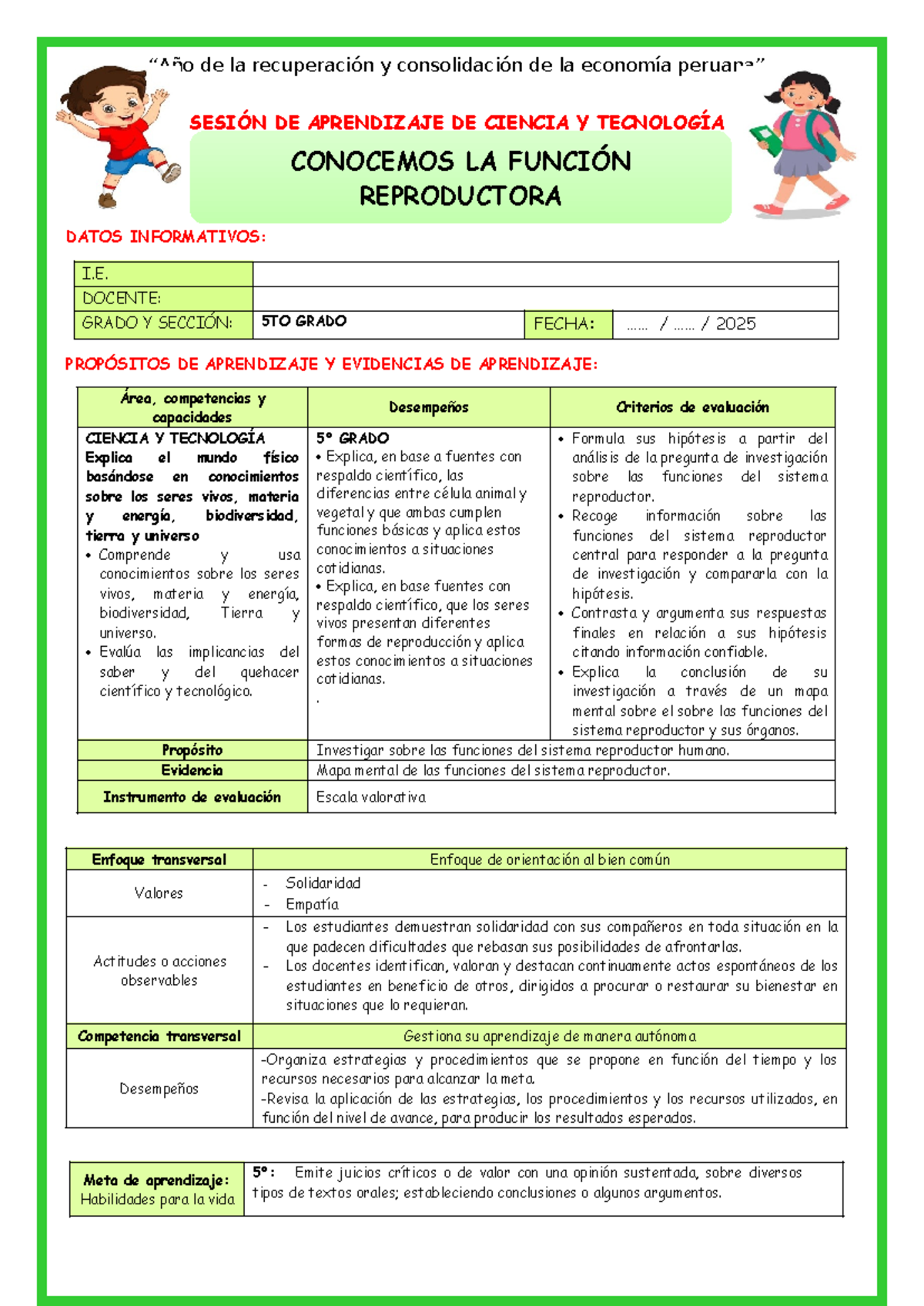 SES-MART-CYT - Conocemos la Función Reproductora en 5to Grado - Studocu