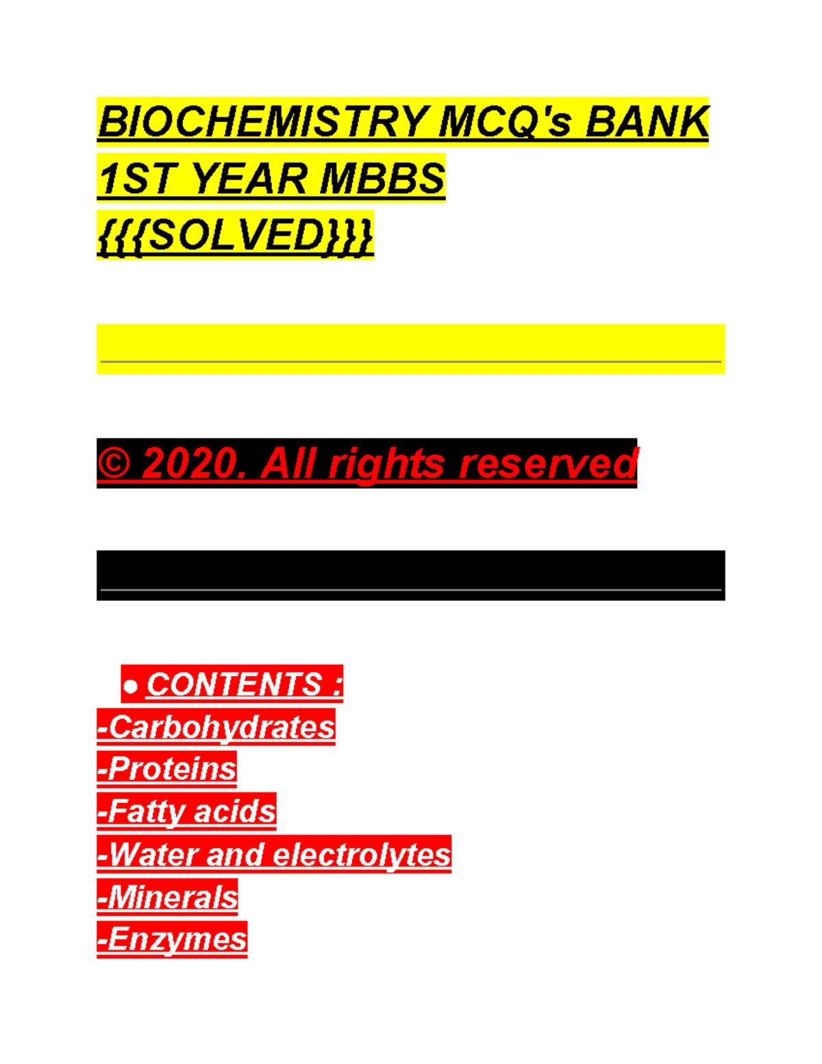 Biochemistry 1st Year MBBS MCQ Bank with Solutions - Studocu