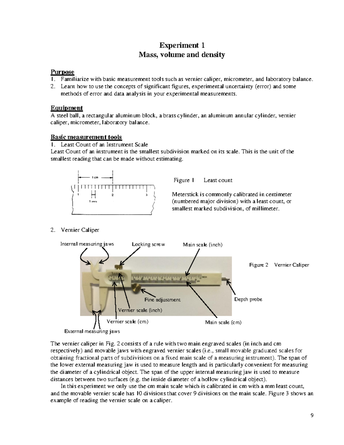 PHY2048L Experiment 1: Lab Manual on Mass, Volume, and Density - Studocu