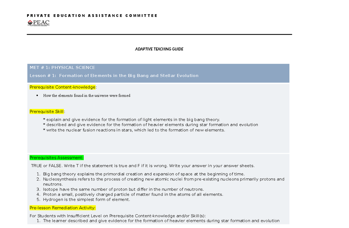 ATGphysci-1: Lesson 1 - Formation of Elements in Big Bang & Stellar ...