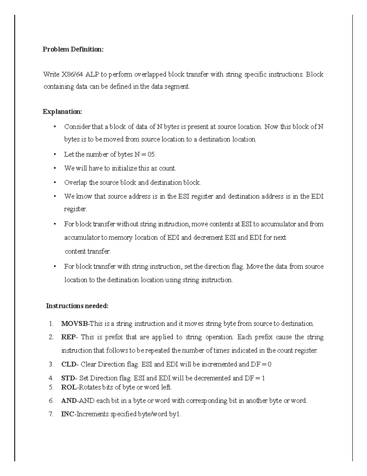 Overlapped block transfer with string instructions - Problem Definition ...