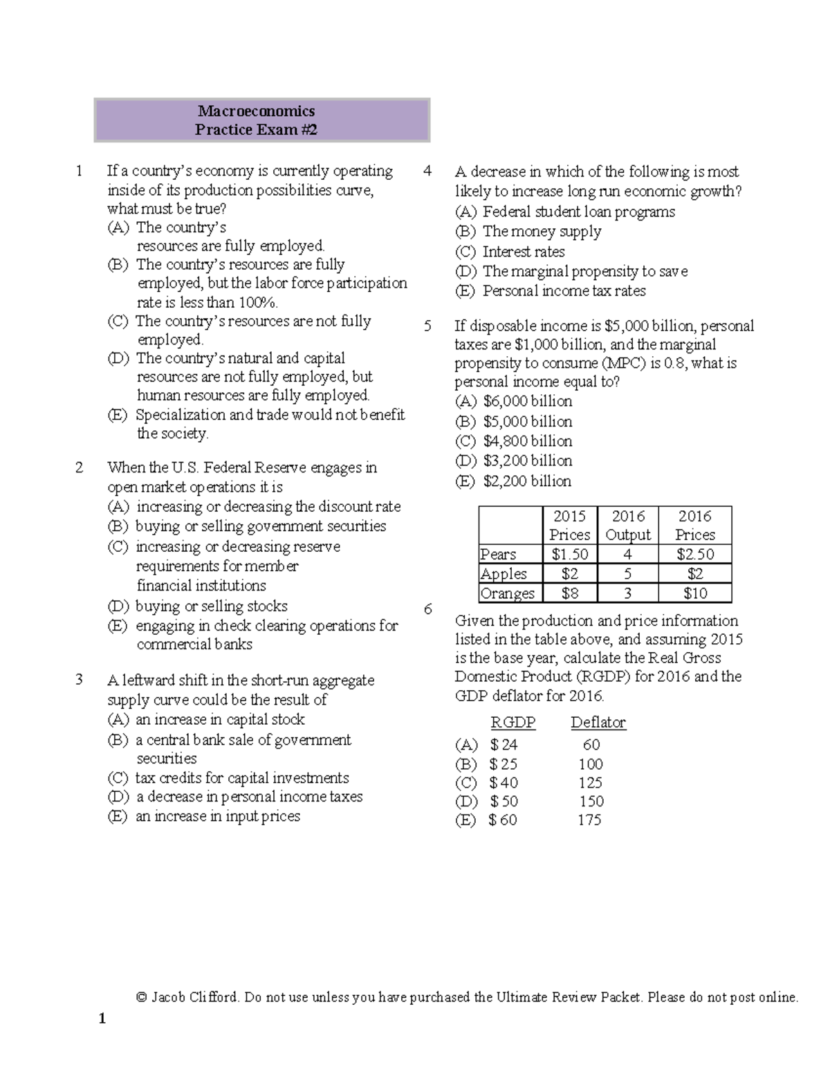 Macroeconomics Practice Exam 1: Key Concepts and Questions - Studocu
