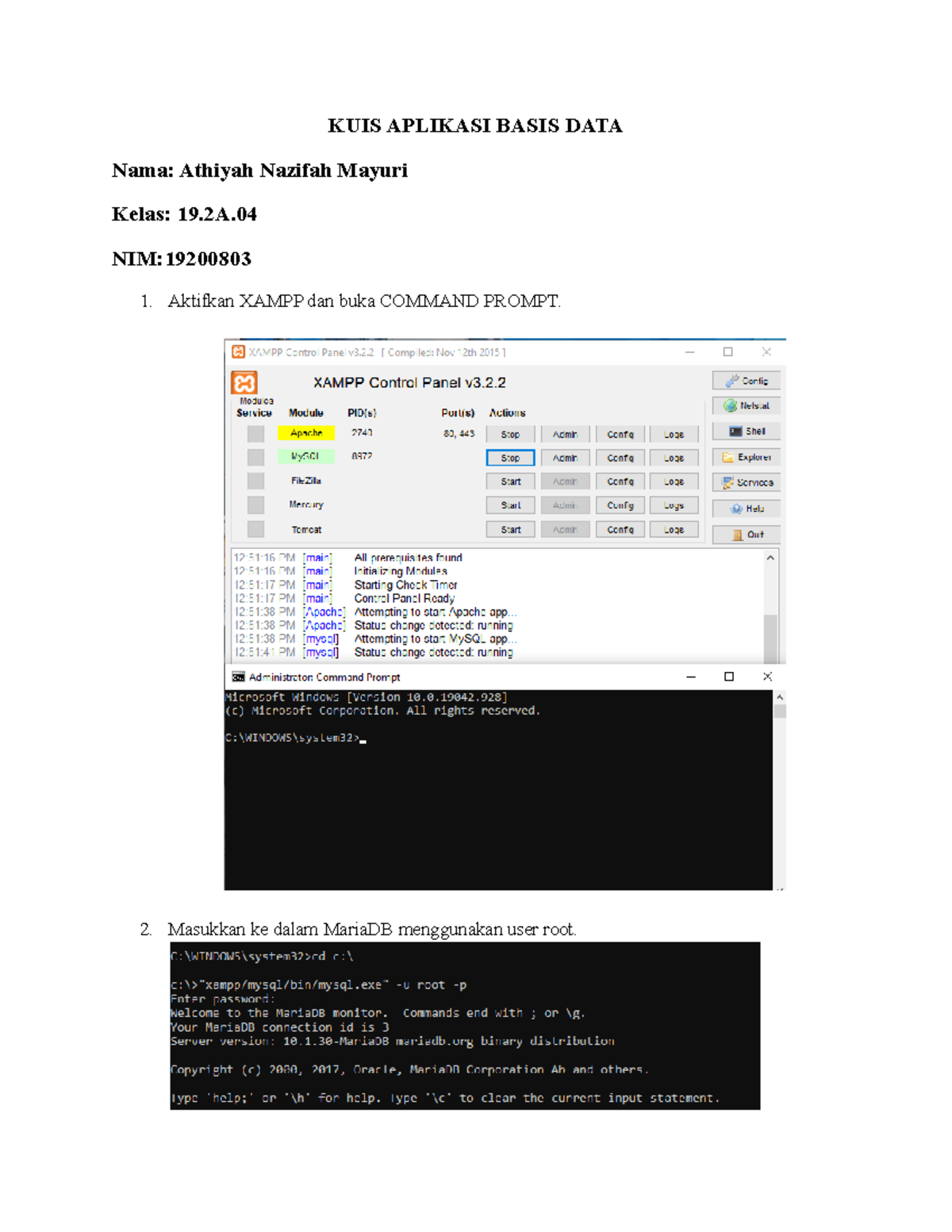 Kuis Aplikasi Basis Data 19.2A: Penggunaan MariaDB dan XAMPP - Studocu
