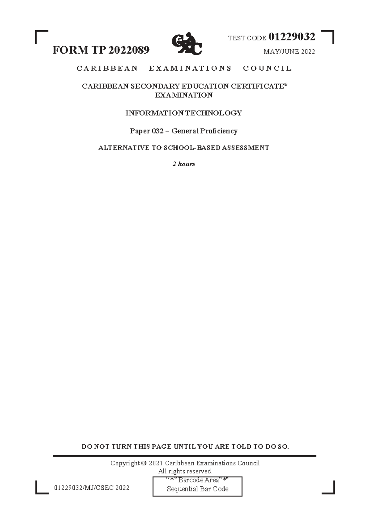 CSEC IT June 2022 Exam Paper P032 - Alternative Assessment - Studocu