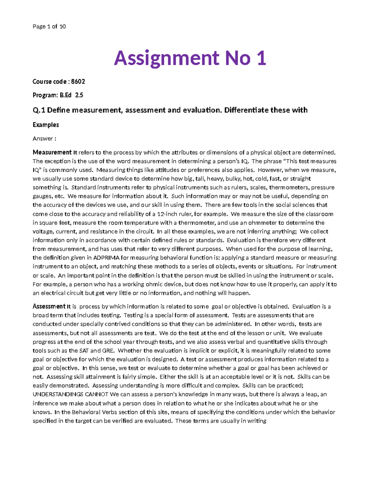 8602-1 - Solved assignment for bachelors in education of Allama Iqbal ...