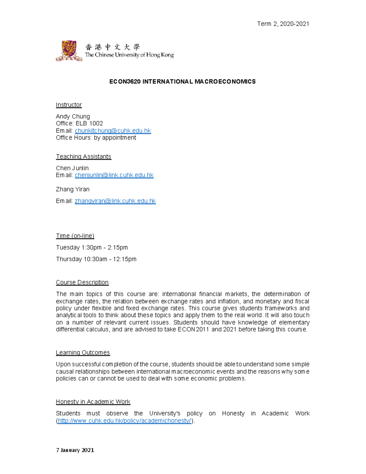 Econ3620-20-2nd Term - course outline - Term 2, 2020- 7 January 2021 ...