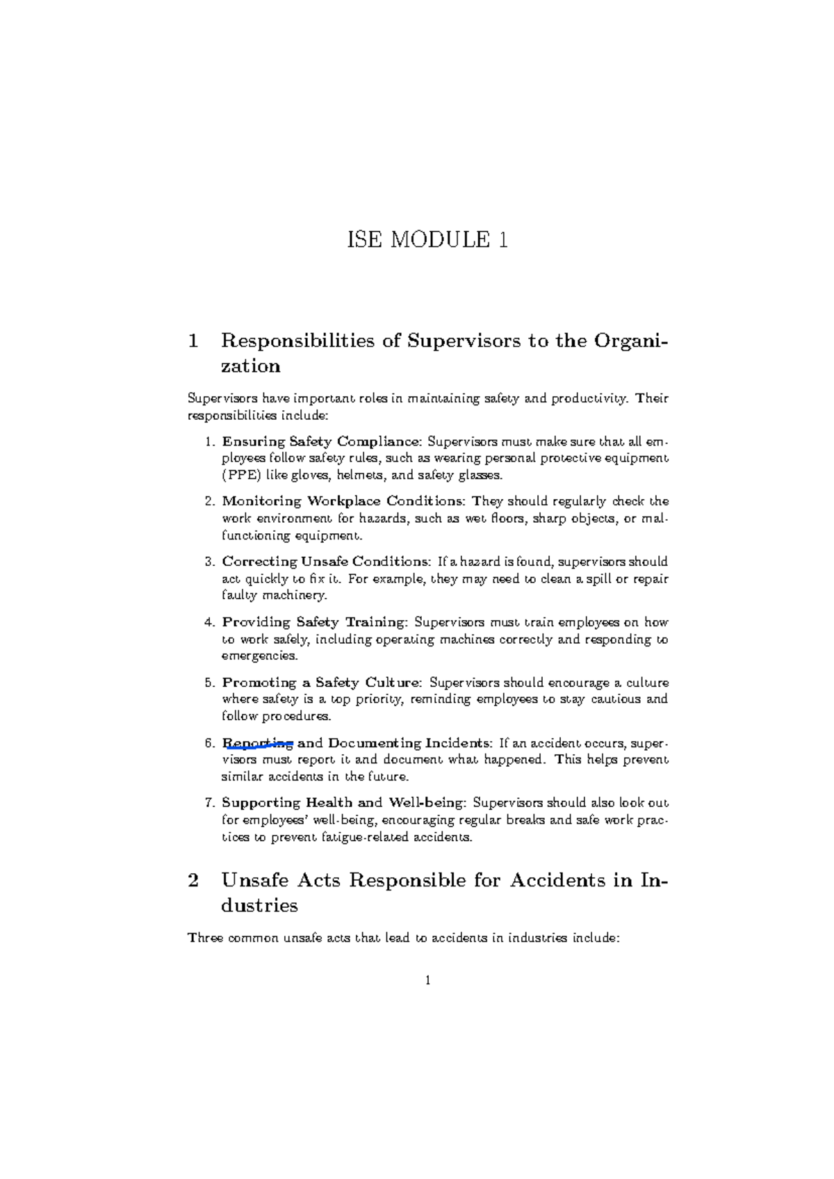 ISE module 1 Latex - ISE MODULE 1 1 Responsibilities of Supervisors to ...