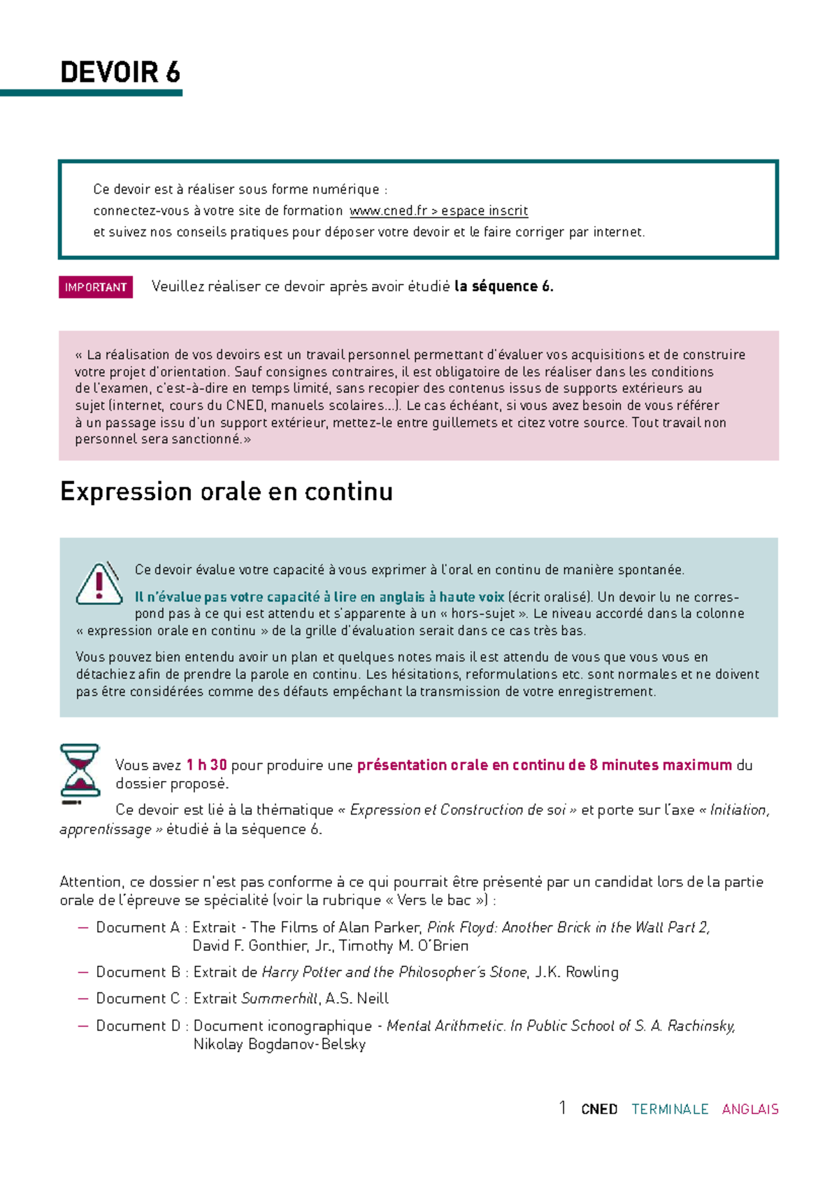 Devoir 6 : Expression Orale en Continu - CNED TERMINALE ANGLAIS - Studocu