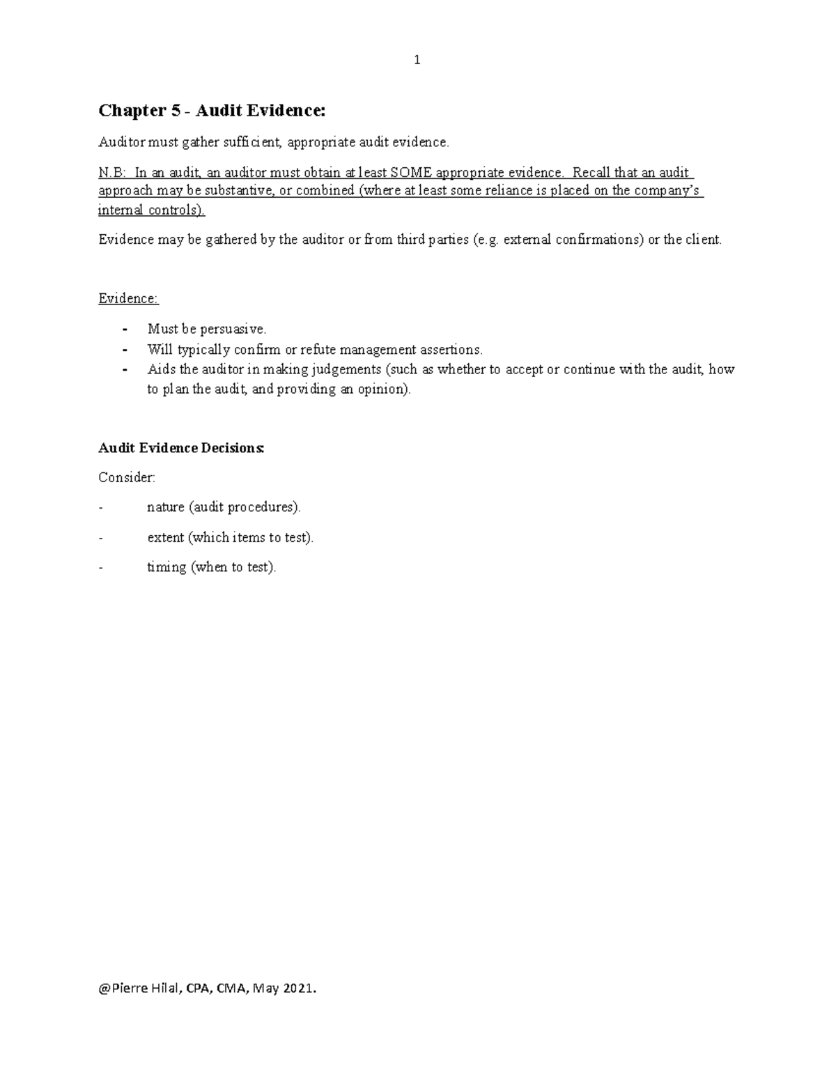 Chapter 5 Audit Evidence: Gathering Sufficient and Appropriate Evidence ...