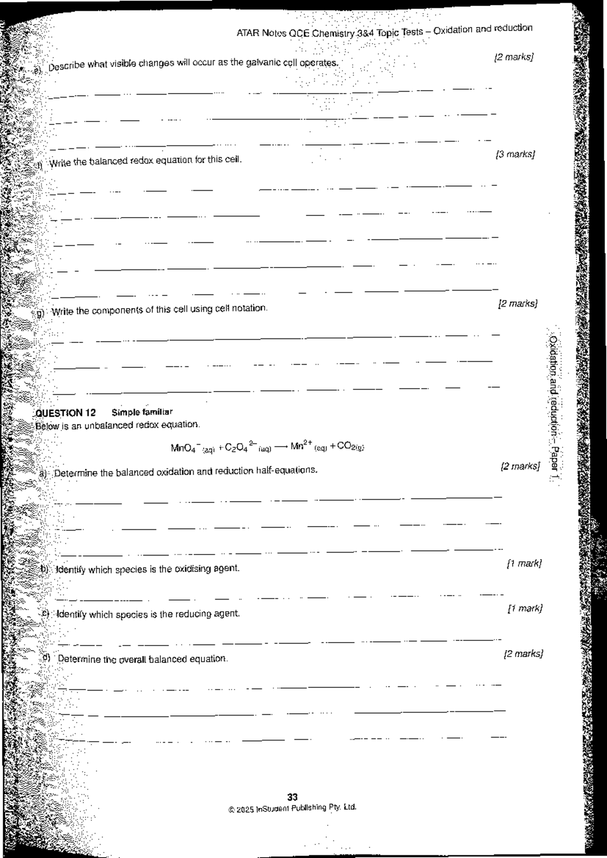 ATAR Notes QCE Chemistry Redox Balance Questions and Solutions - Studocu