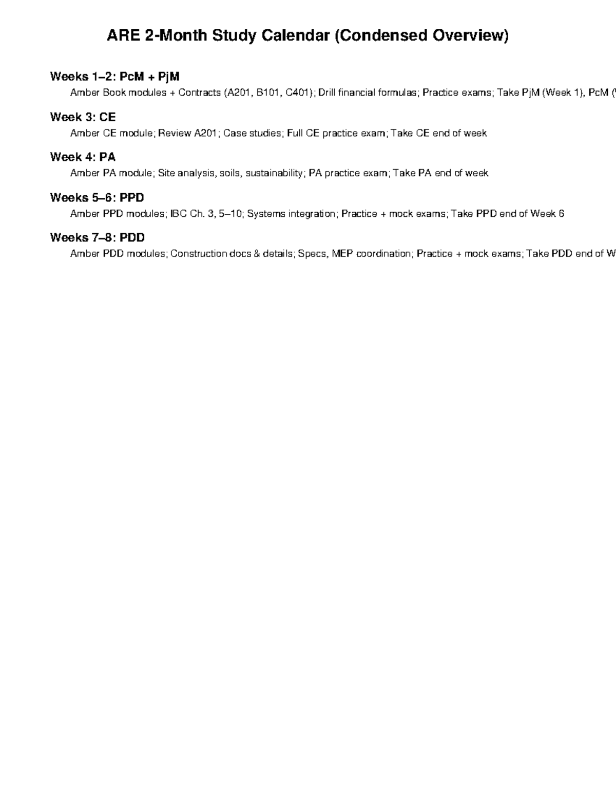 ARE 2Month Study Condensed - ARE 2-Month Study Calendar (Condensed ...