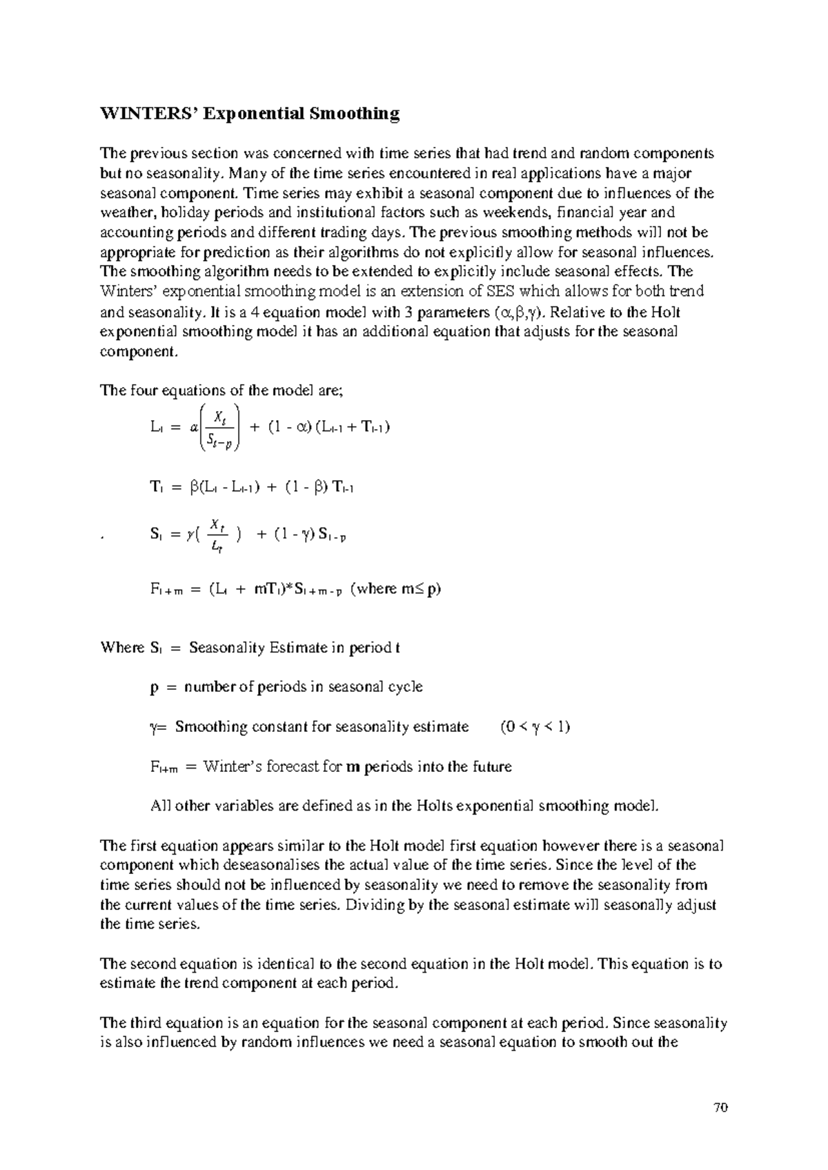 Winters Exponential Smoothing Notes for Time Series Analysis - Studocu