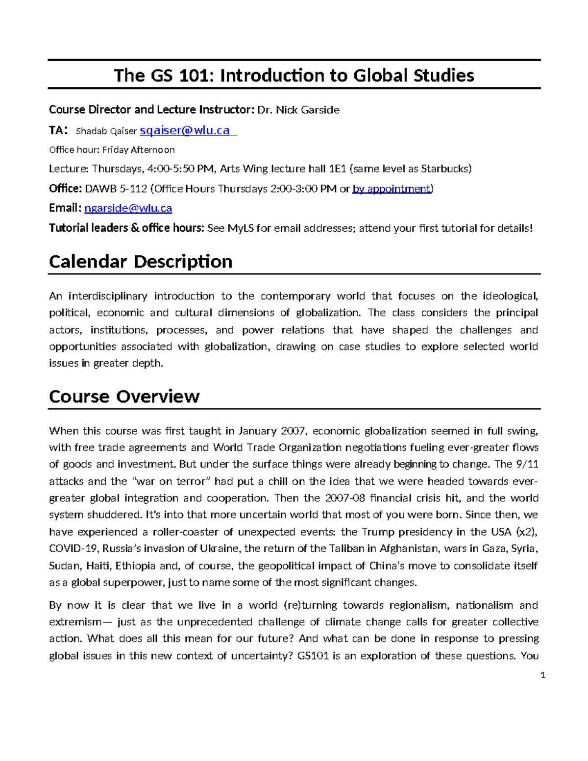GS 101: Intro to Global Studies - Course Syllabus & Overview F2025 ...