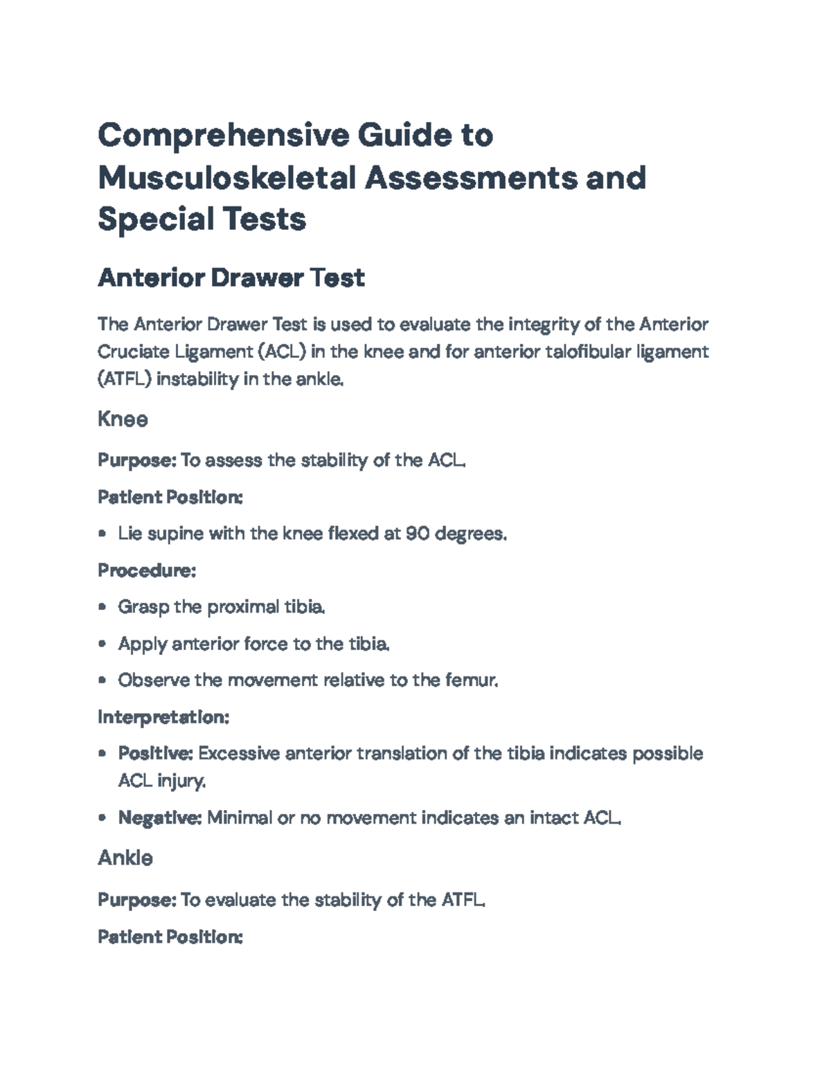 Musculoskeletal Assessments and Special Tests Overview - Comprehensive ...