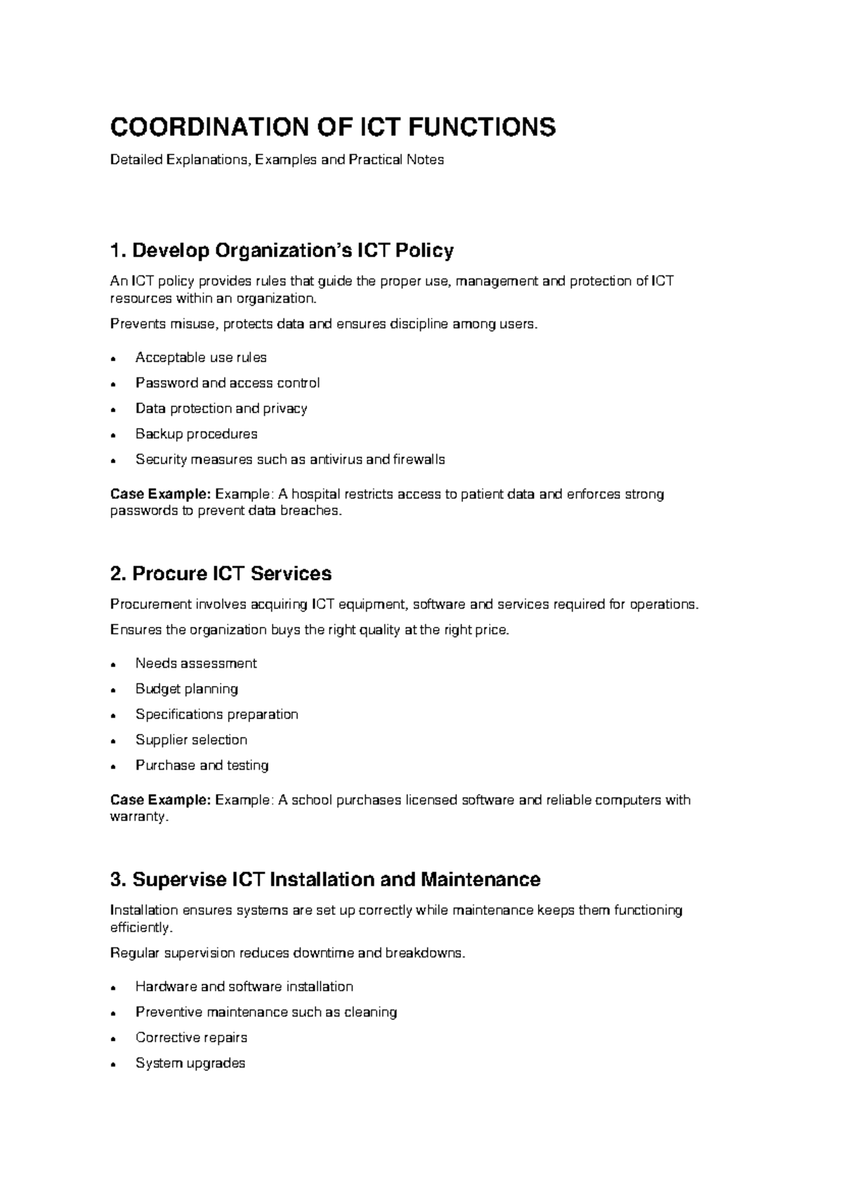 Coordination of ICT Functions: Detailed Notes and Practical Examples ...