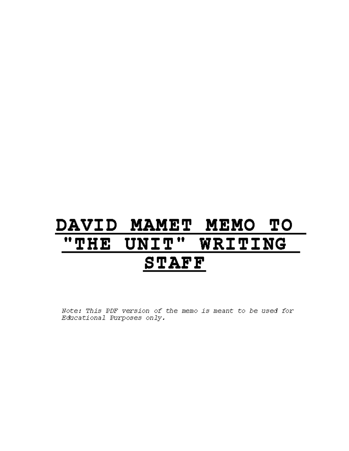 David Mamet's Memo to Writing Staff: Crafting Dramatic Scenes - Studocu