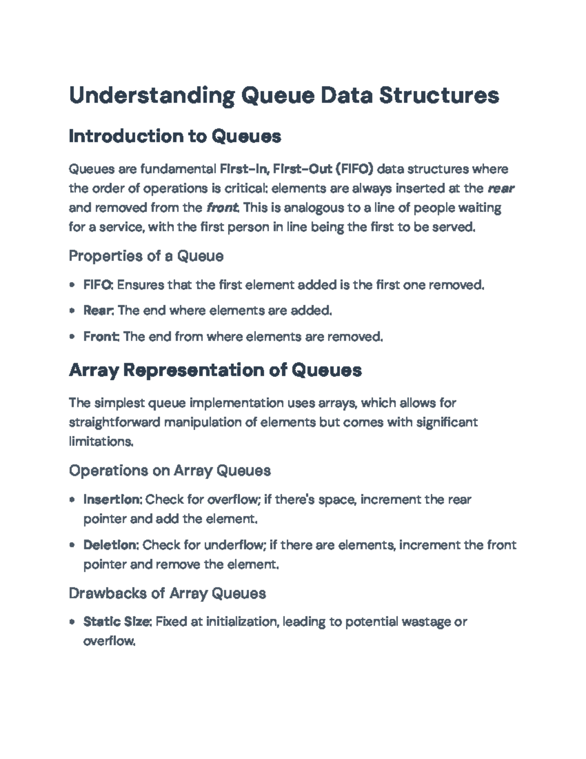 Understanding Queue Data Structures: Types & Implementations (CS101) - Studocu