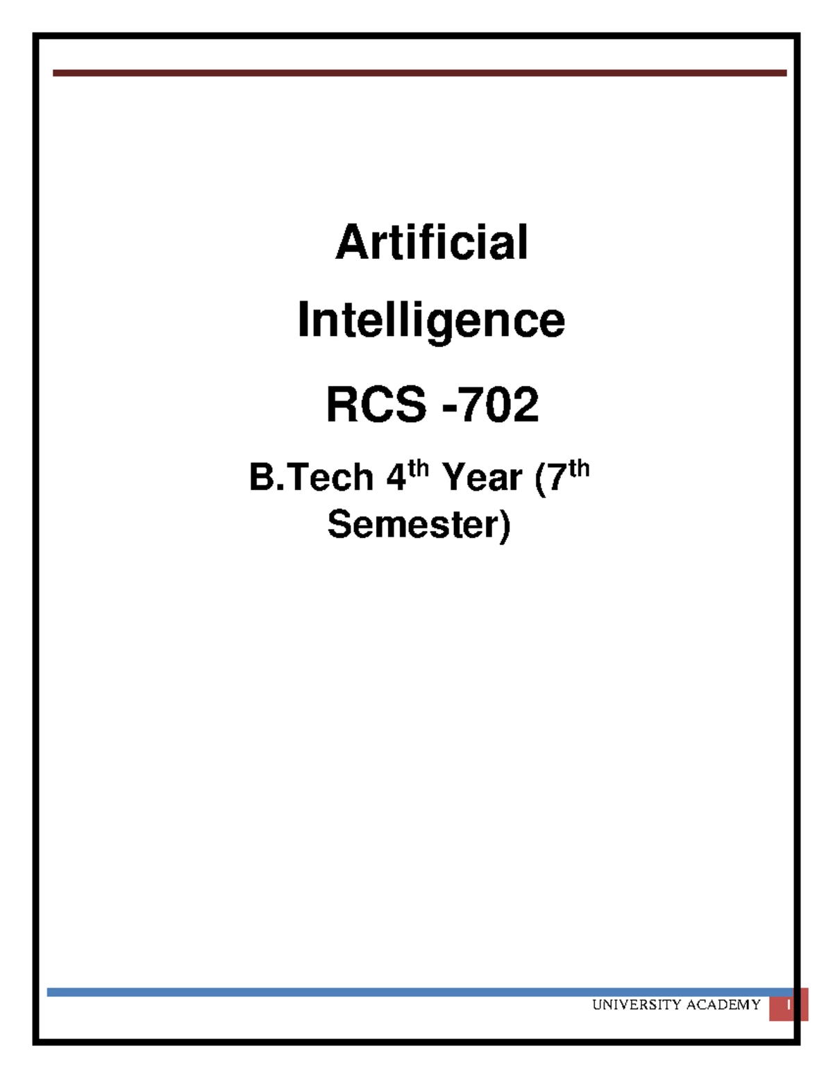 AI Important Questions for semester exams - Artificial Intelligence RCS ...