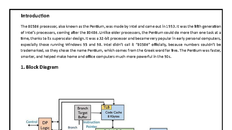 Com Arc - Short Report on Intel 80586 (Pentium) Microprocessor - Studocu