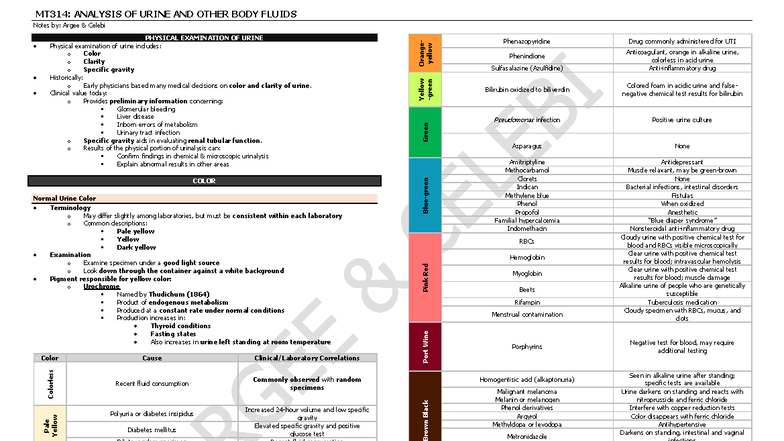 MT314: Physical Examination of Urine - AUBF Lecture Notes - Studocu