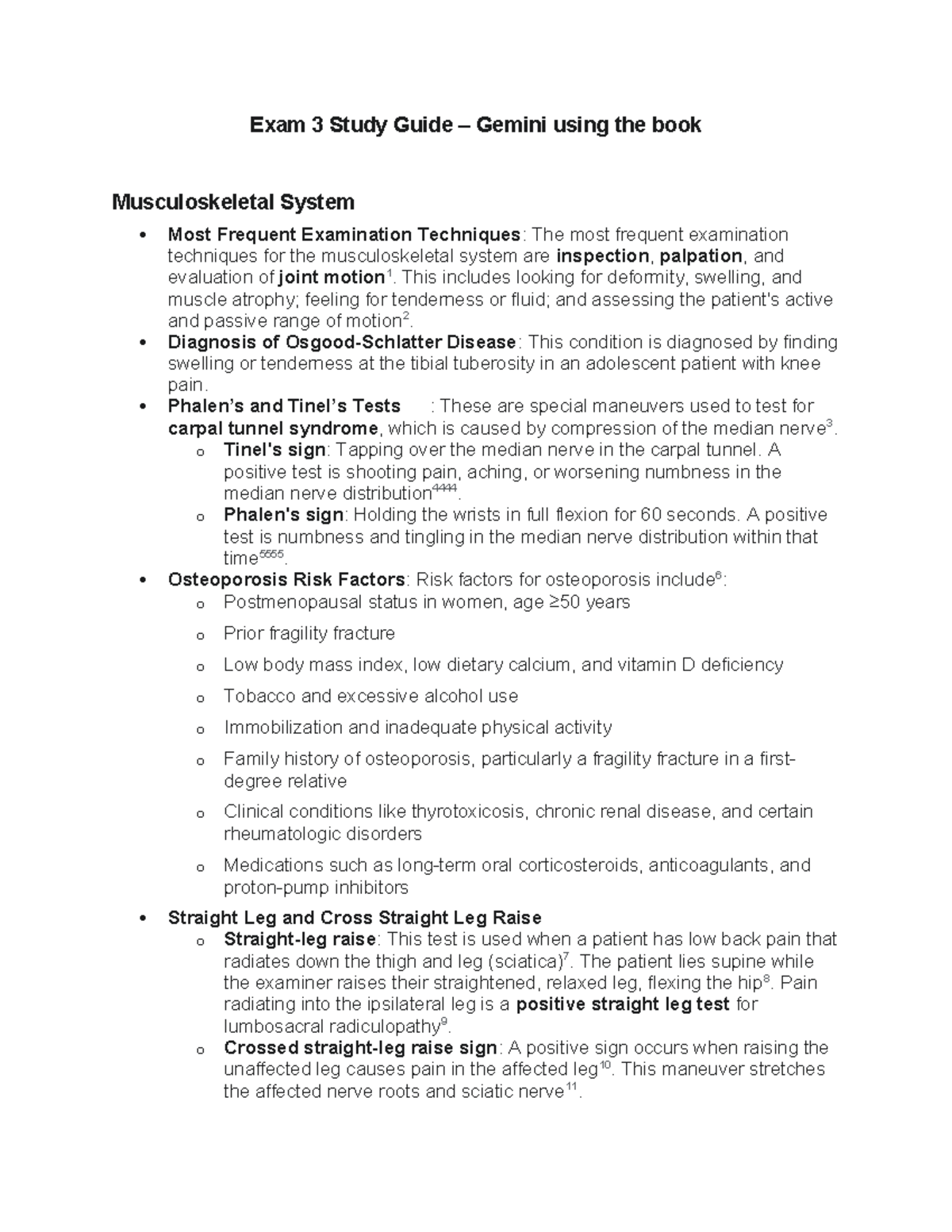Exam 3 Study Guide: Musculoskeletal System Techniques and Diagnoses ...